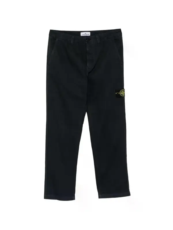 Stone Island Logo Patch Straight Leg Trousers - Black