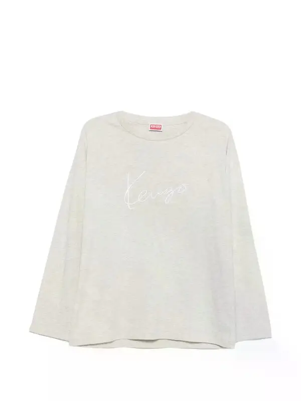 Kenzo Signature Logo Embroidered Long Sleeve T-shirt - Grey