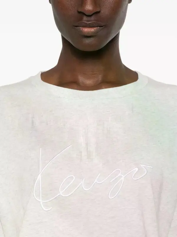 Kenzo Signature Logo Embroidered Long Sleeve T-shirt - Grey