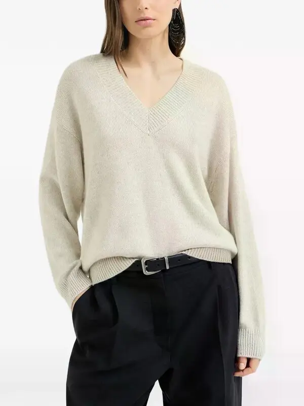 Brunello Cucinelli V-neck Sequin Embellished Sweater - Neutrals