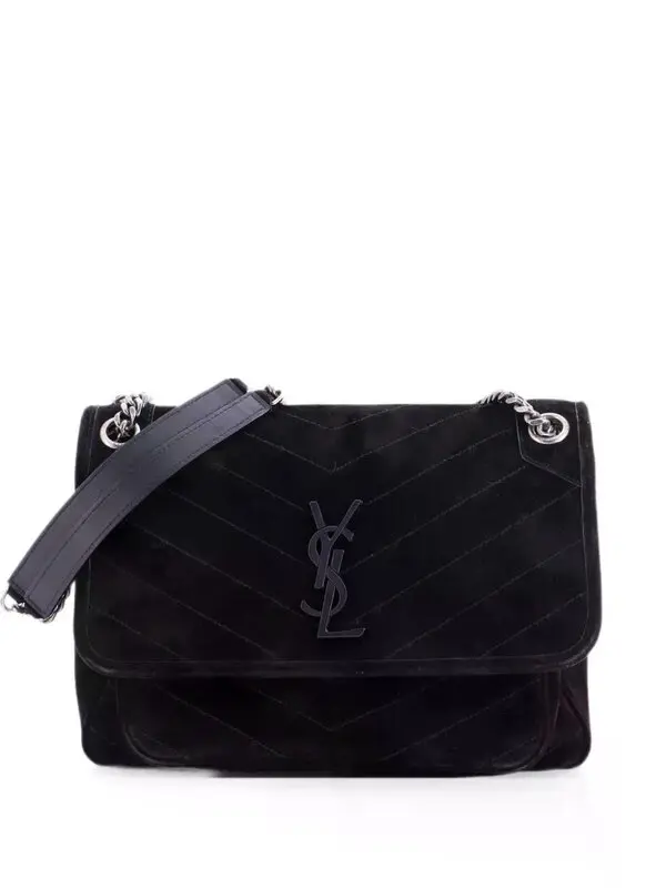 Saint Laurent Niki Chain Flap Bag Matelasse Chevron Suede Medium Shoulder Bag