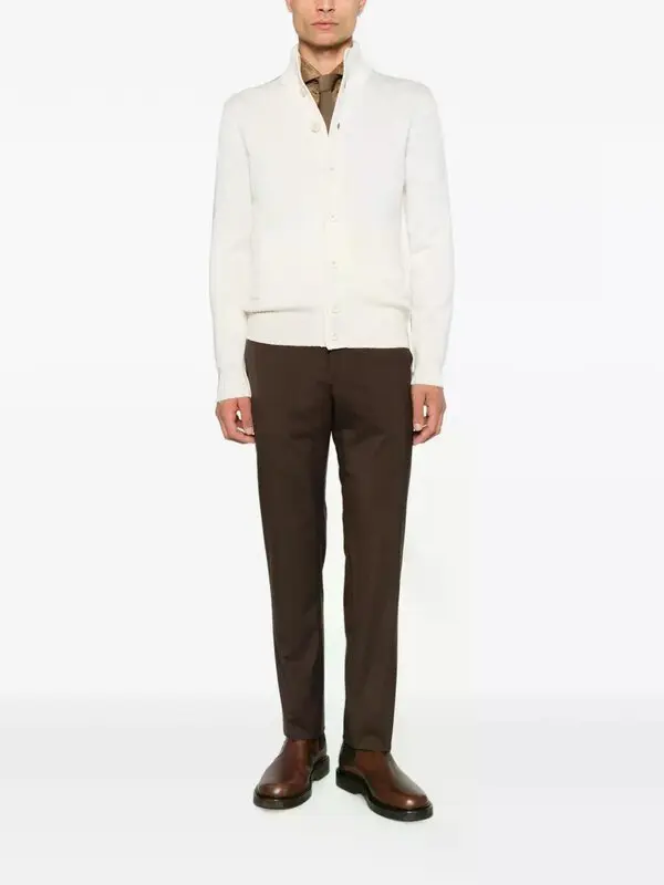 ZANONE Ribbed-knit High-neck Wool Cardigan - Neutrals