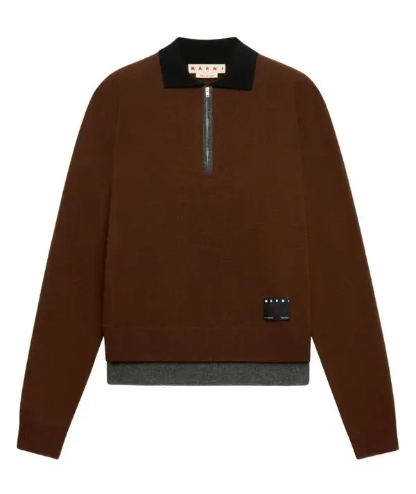 Marni Cashmere Layered Effect Polo Jumper - Brown