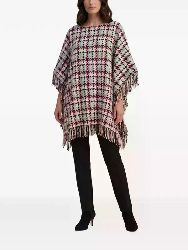 Ermanno Scervino Houndstooth Fringed Poncho - White
