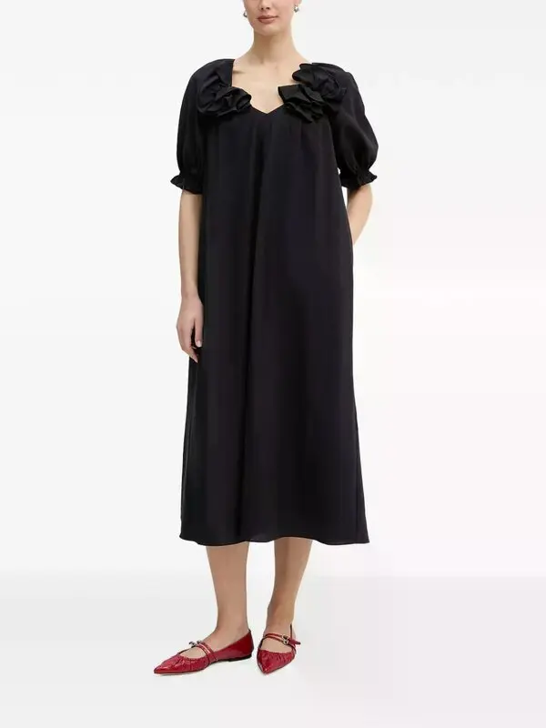 Stine Goya Ruffled Puff-sleeve Midi Dress - Black