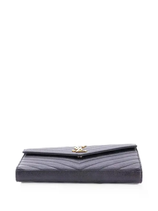 Saint Laurent Classic Monogram Wallet On Chain Matelasse Chevron Leather Medium Crossbody Bag - Black