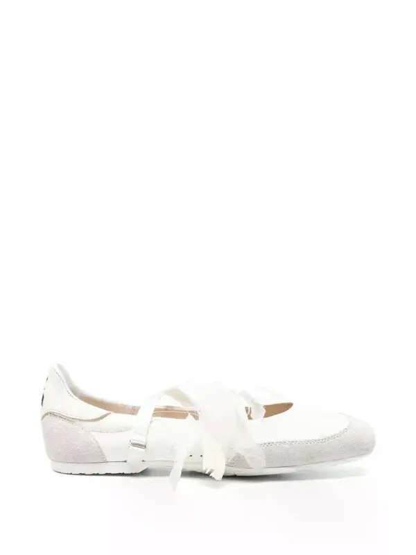 Patrizia Pepe Dancing Skin Feather-detail Leather Ballet Flats - White
