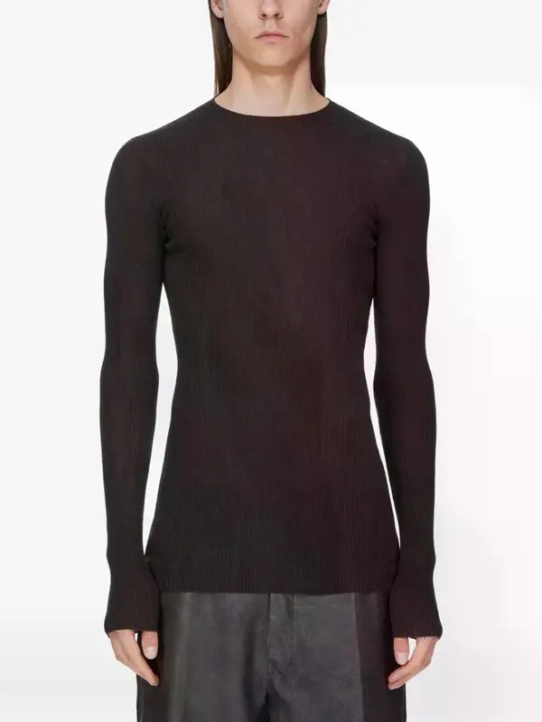 Rick Owens Ribbed-knit Long-line Sweater - Brown