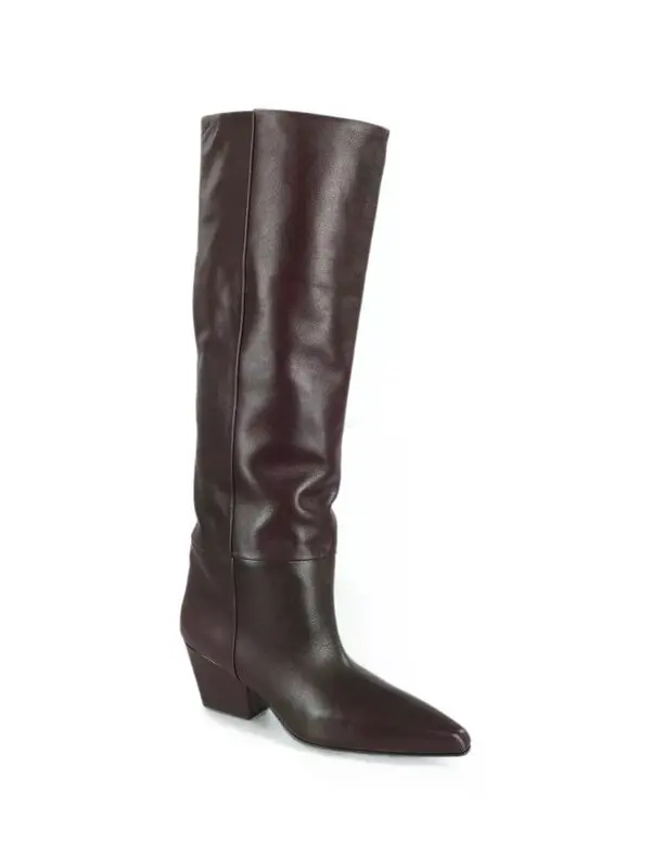 Paris Texas Knee-length Pointed Toe Mid Block Heel Leather Boots