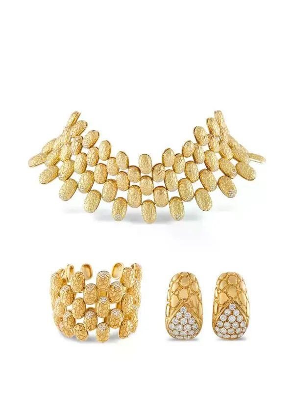 Gucci 18k Yellow Diamond Textured Jewelry Set - Gold