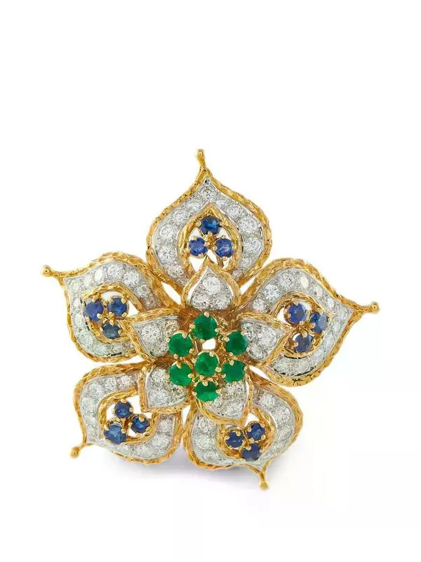 LB EXCLUSIVE Diamond Emerald And Sapphire Brooch