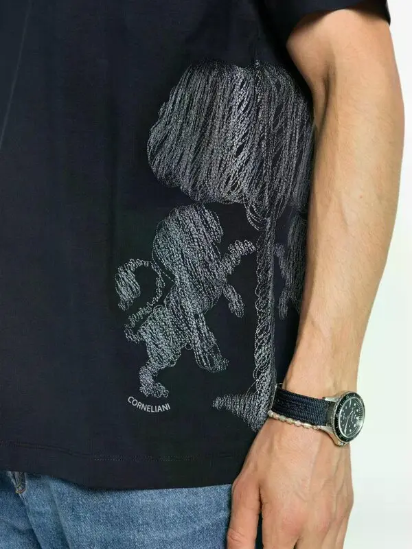 Corneliani Tree-embroidered T-shirt - Blue