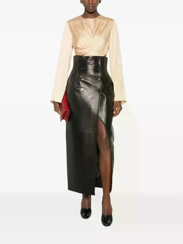 Khaite Double-breasted Leather Midi Skirt