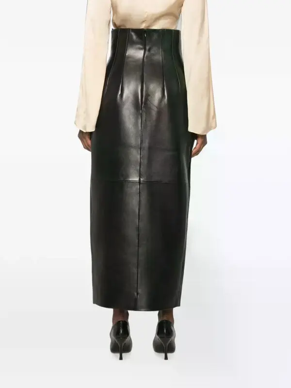 Khaite Double-breasted Leather Midi Skirt