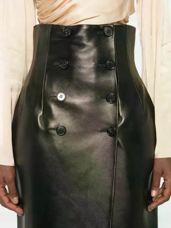 Khaite Double-breasted Leather Midi Skirt