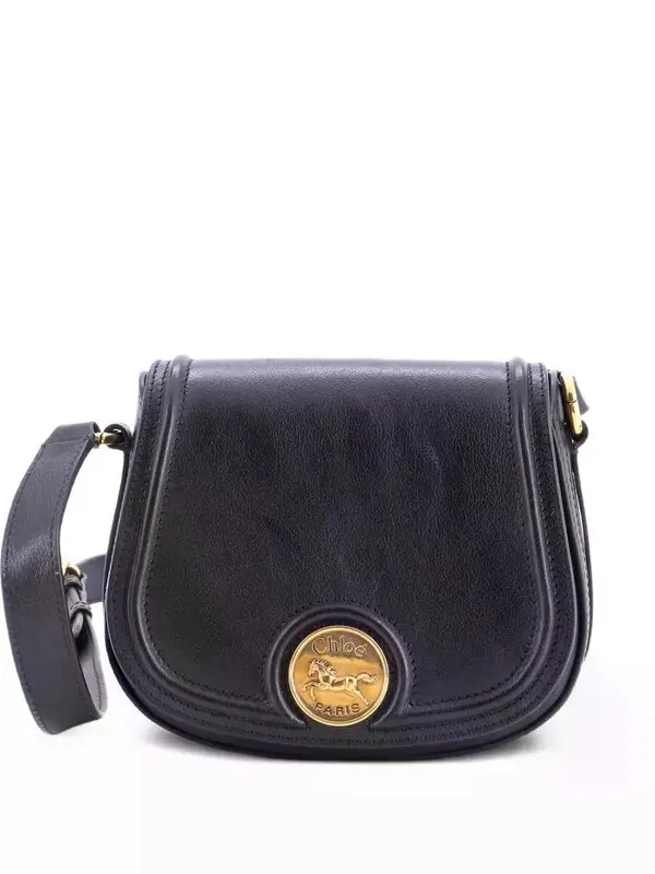 Chloé Horse Medal Saddle Leather Shoulder Bag - Black