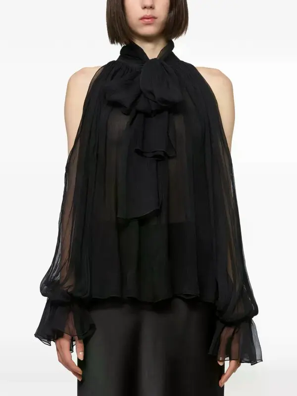 ATU BODY COUTURE Cold-shoulder Pussy-bow Blouse