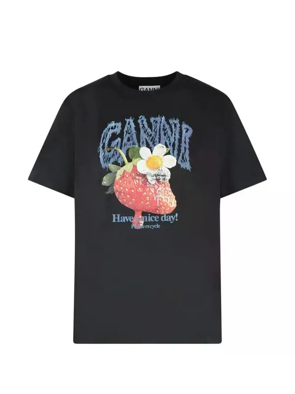GANNI Strawberry Print Cotton T-shirt