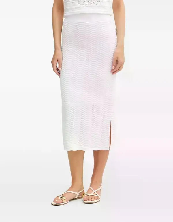 Joseph Ribkoff Chevron-knit Side-slit Midi Skirt - White