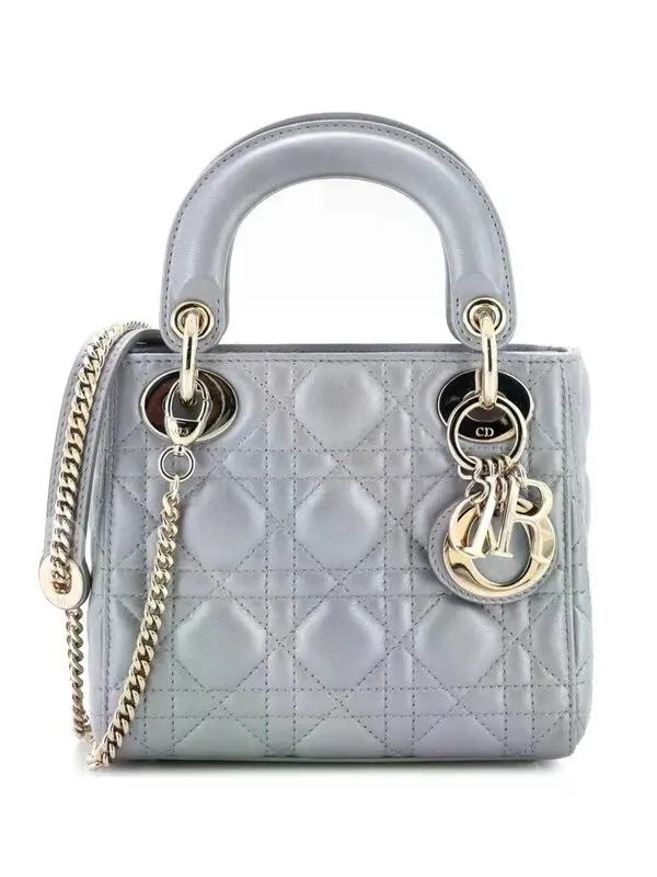Dior Lady Cannage Quilt Lambskin Mini Satchel - Grey