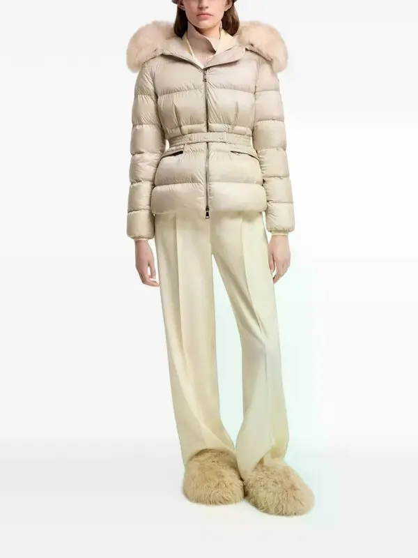 Moncler Down Jacket With Logo Patch - Neutrals