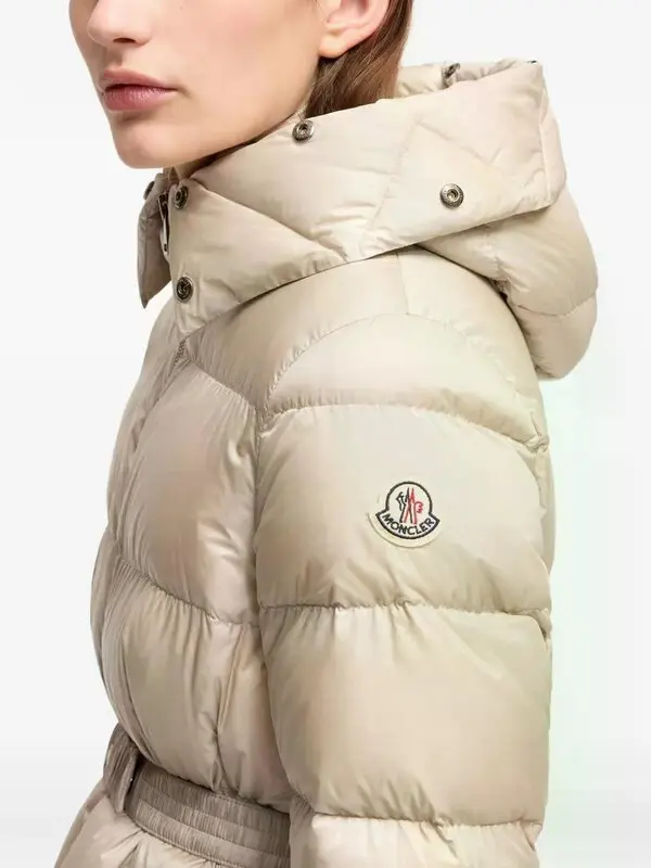 Moncler Down Jacket With Logo Patch - Neutrals