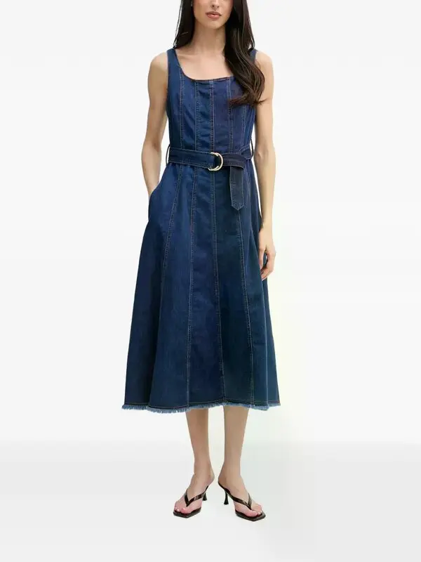 Joseph Ribkoff Sleeveless Square Neck Belted Midi Dress - Blue