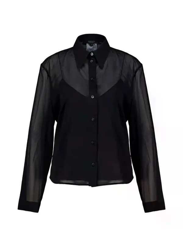 Gucci Silk-chiffon Point Collar Shirt - Black