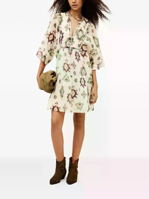 Ba&sh Olalie Ikat-print Tiered Dress