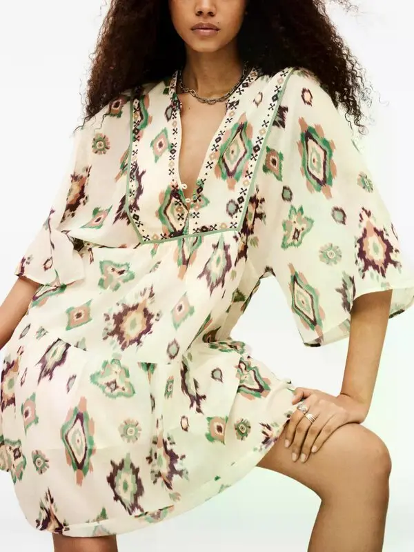 Ba&sh Olalie Ikat-print Tiered Dress