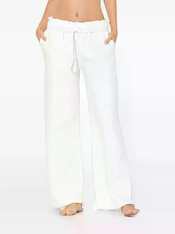 OCEAN DRIVE Fleece Texture Wide Leg Drawstring Waist Track Pants - White