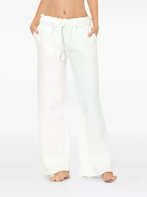 OCEAN DRIVE Fleece Texture Wide Leg Drawstring Waist Track Pants - White