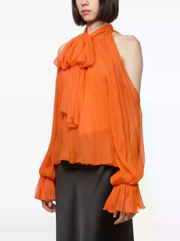 ATU BODY COUTURE Cold-shoulder Pussy-bow Blouse