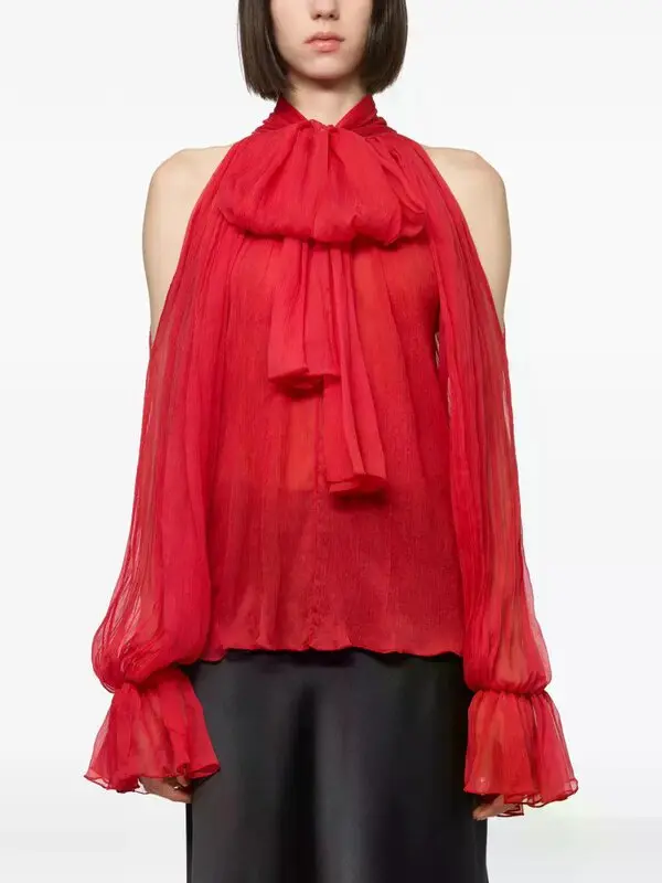 ATU BODY COUTURE Cold-shoulder Pussy-bow Blouse