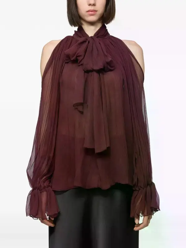 ATU BODY COUTURE Cold-shoulder Silk-chiffon Blouse