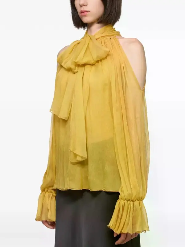ATU BODY COUTURE Cold-shoulder Pussy-bow Blouse
