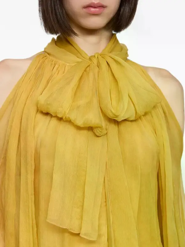 ATU BODY COUTURE Cold-shoulder Pussy-bow Blouse