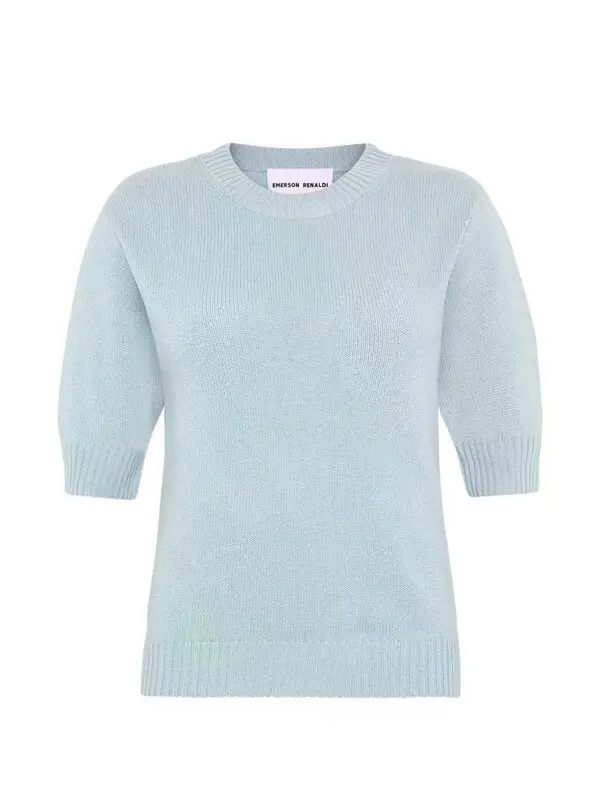 EMERSON RENALDI Ribbed Trim Short Sleeve Sweater - Blue