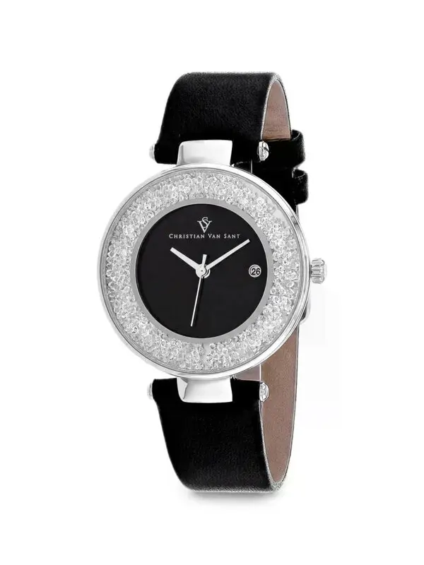 CHRISTIAN VAN SANT Dazzle 34mm Watch With Crystal Embellished Bezel - Black