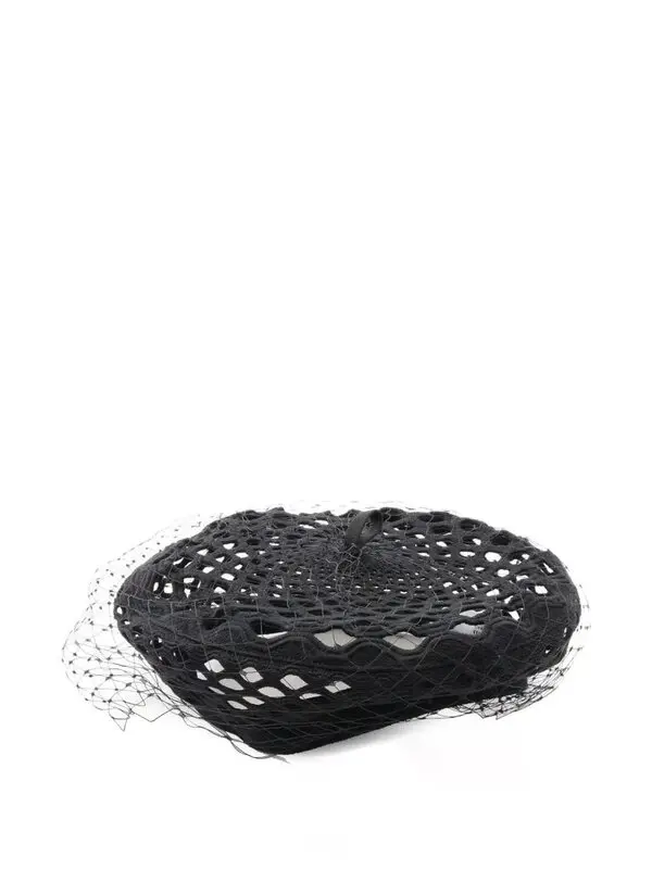Dior Open-knit Beret With Veil - Black