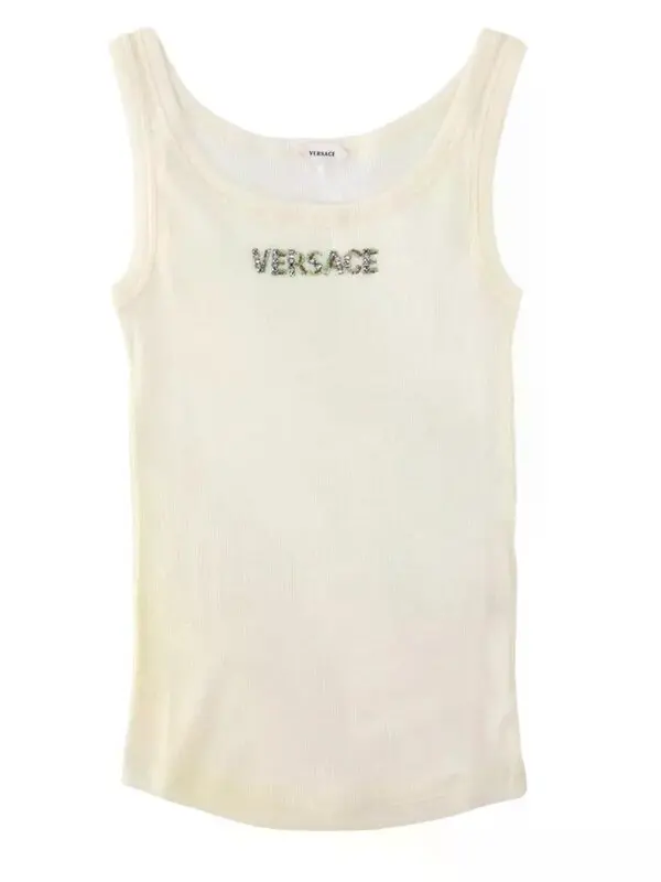 Versace Crystal-embellished Ribbed Tank Top - Neutrals