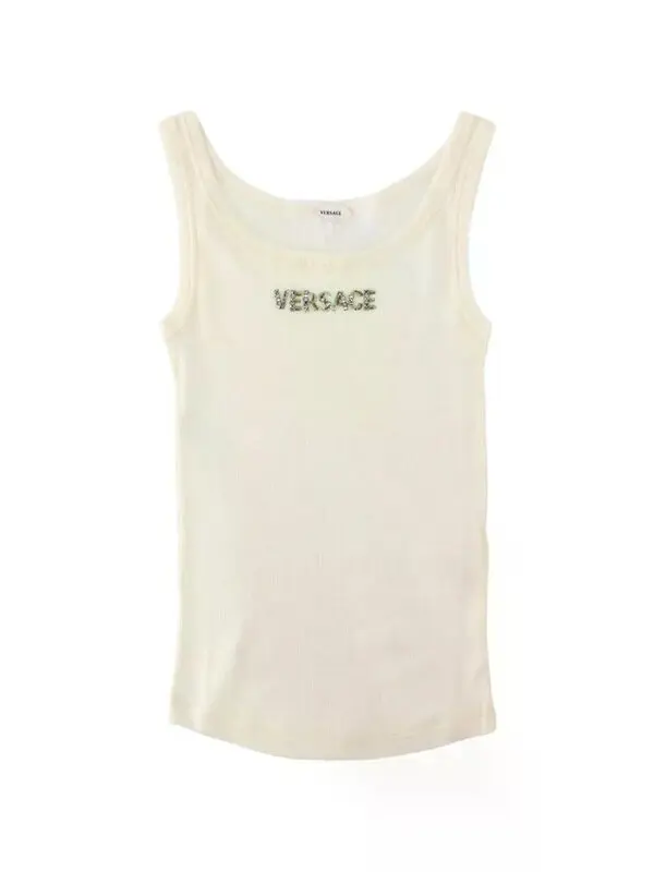Versace Crystal-embellished Ribbed Tank Top - Ivory