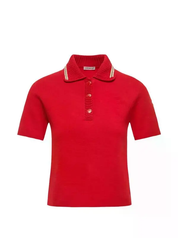 Moncler Contrast-trim Short-sleeved Knit Polo Shirt - Red