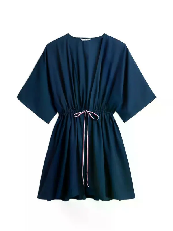 Tommy Hilfiger Drawstring V-neck Cover-up - Blue