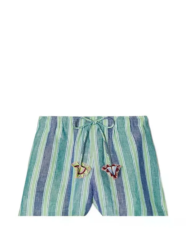 Tory Burch Striped Linen Shorts - Blue