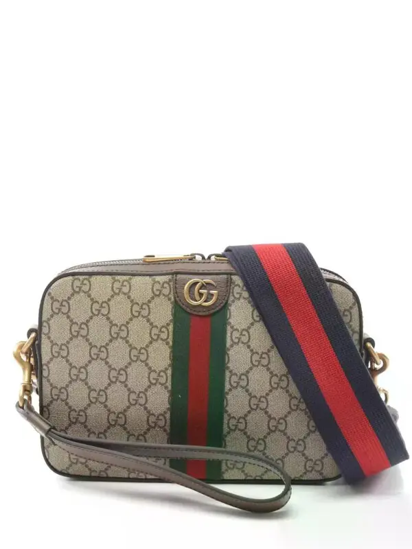 Gucci Monogram Gg Supreme Canvas Shoulder Bag With Web Detail - Neutrals
