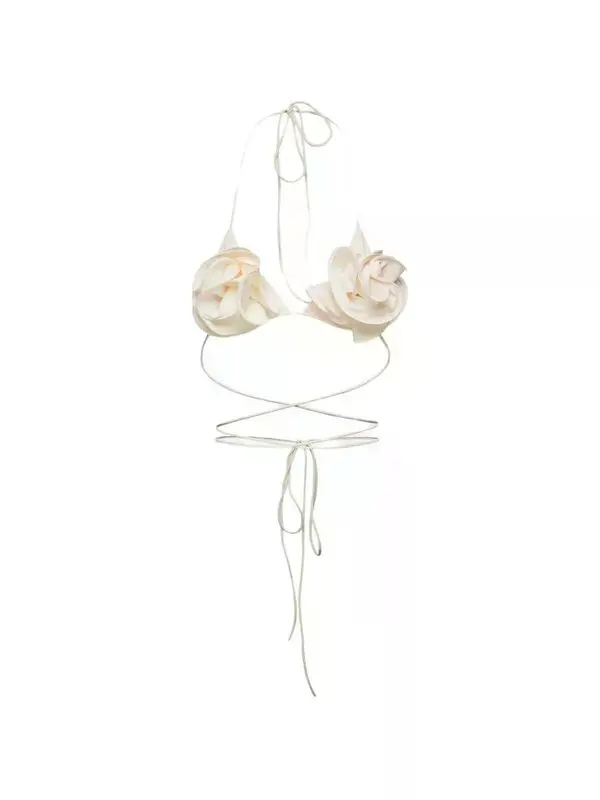 Magda Butrym Floral-applique Halterneck Bikini Top - Neutrals
