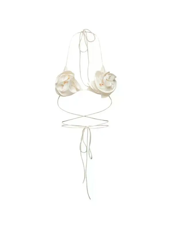 Magda Butrym Floral Appliqué Halterneck Bikini Top - Neutrals