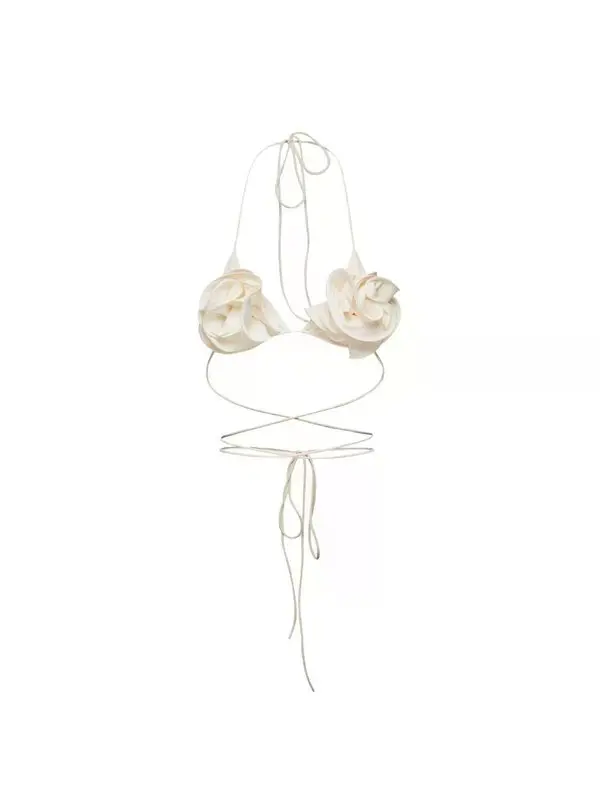 Magda Butrym Floral Appliqué Halterneck Bikini Top - Neutrals