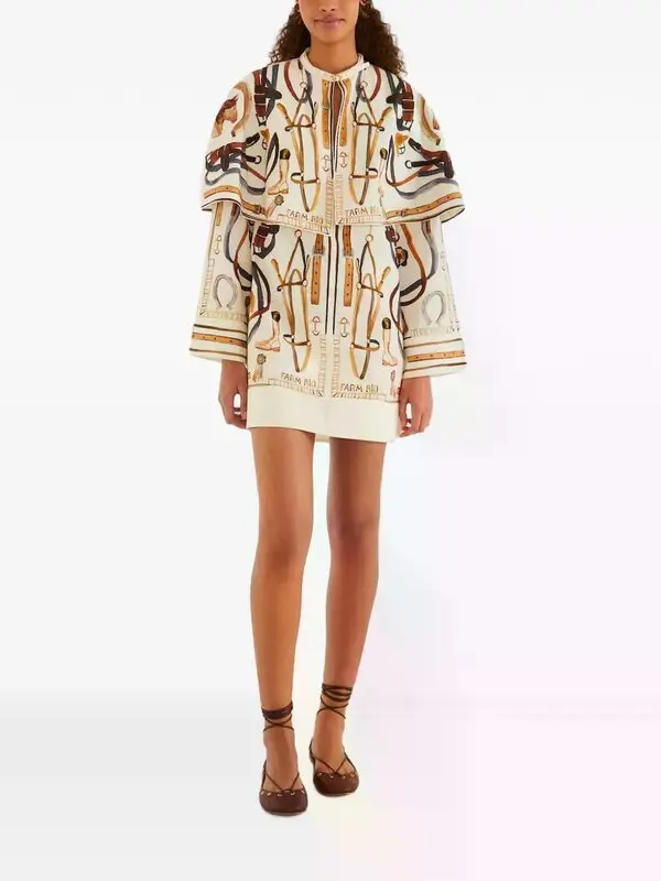 Farm Rio Printed V-neck Mini Dress - Neutrals